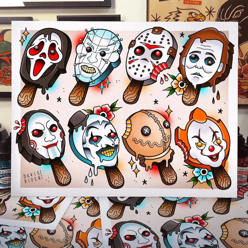 DR-Horror Popsicle Tattoo Flash - 11x14 (1005) – Ghoulish Mortals
